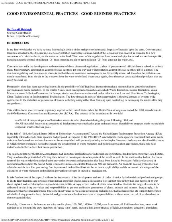 (PDF) Good Environmental Practices - Good Business Practices