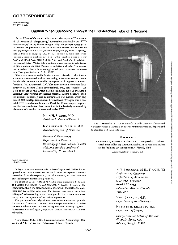 (PDF) Caution When Suctioning Through the Endotracheal Tube of a Neonate