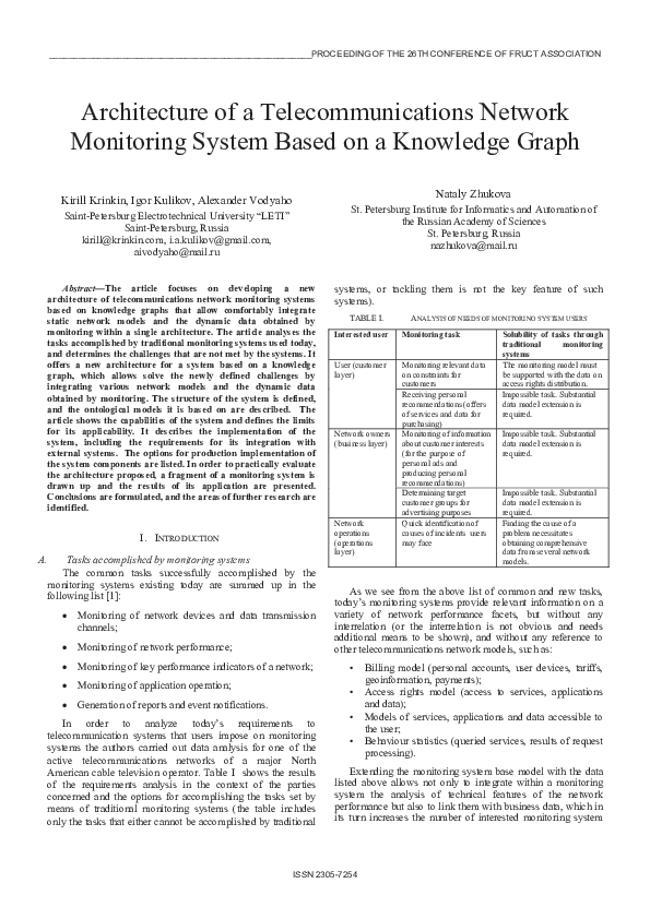 (PDF) Architecture of a Telecommunications Network Monitoring System Based on a Knowledge Graph