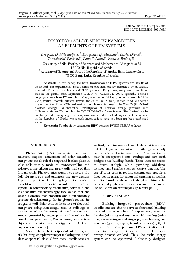 (PDF) Polycrystalline Silicon PV Modules as Elements of Bipv Systems