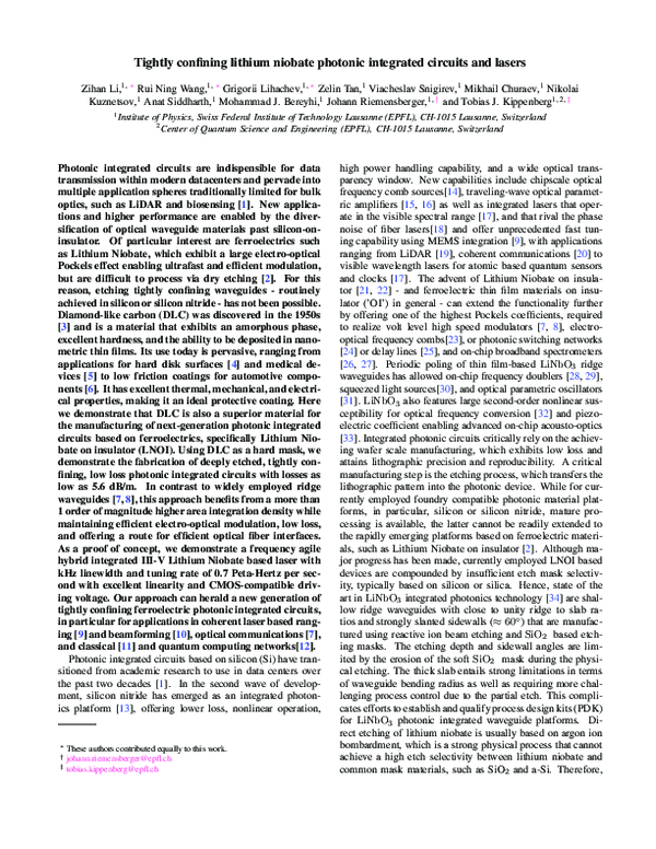 (PDF) Tightly confining lithium niobate photonic integrated circuits and lasers