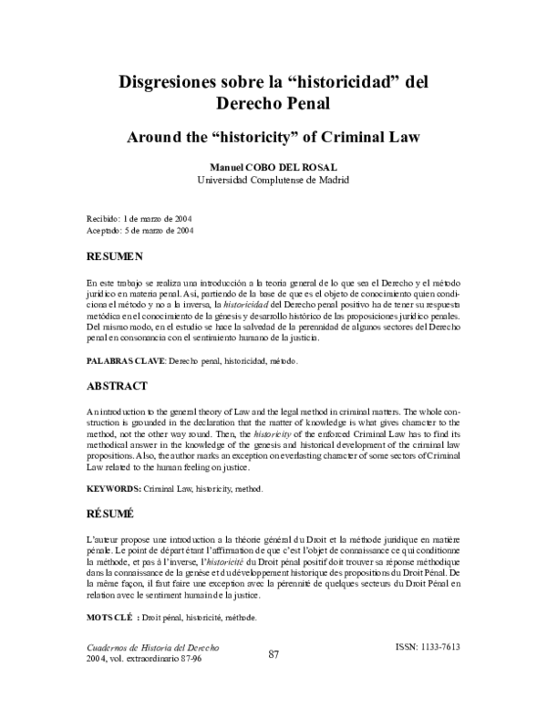 (PDF) Digresiones sobre la “historicidad” del Derecho Penal