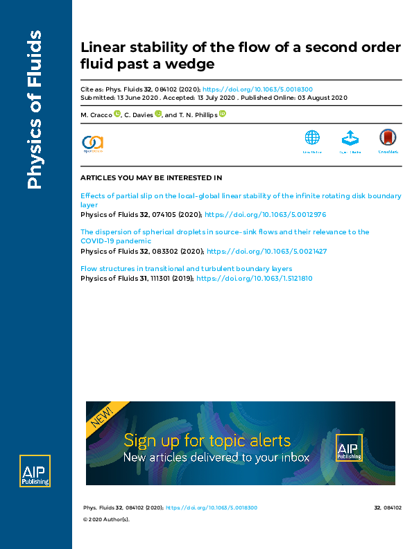 (PDF) Linear stability of the flow of a second order fluid past a wedge