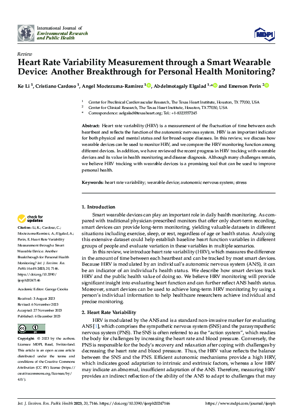 (PDF) Heart Rate Variability Measurement through a Smart Wearable ...