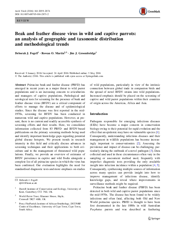 (PDF) Beak and feather disease virus in wild and captive parrots: an ...