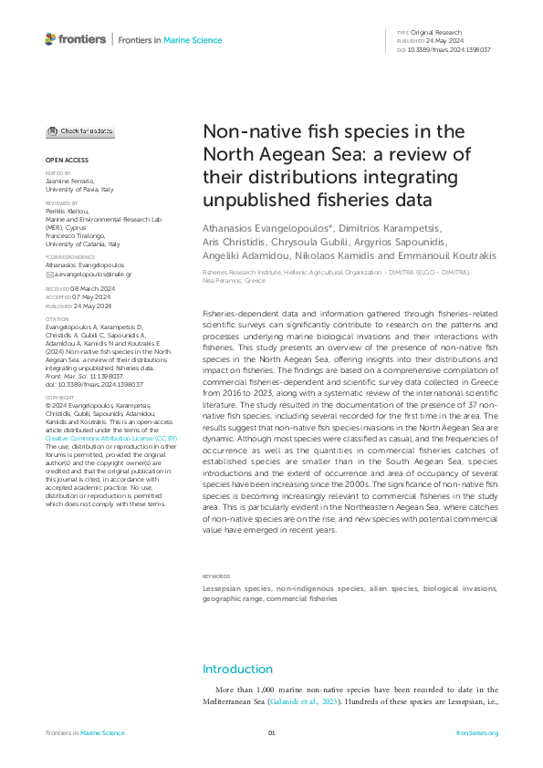 (PDF) Non-native fish species in the North Aegean Sea: a review of their distributions ...