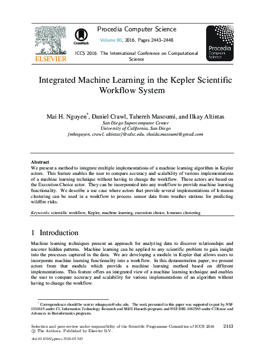 (PDF) Integrated Machine Learning in the Kepler Scientific Workflow System