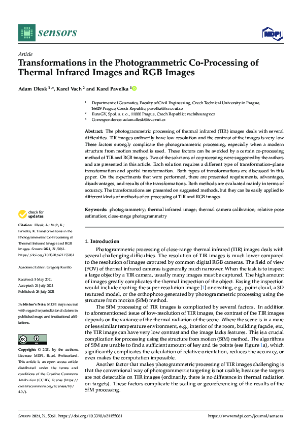 (PDF) Transformations in the Photogrammetric Co-Processing of Thermal Infrared Images and RGB Images