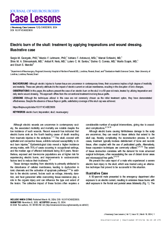(PDF) Electric burn of the skull: treatment by applying trepanations ...