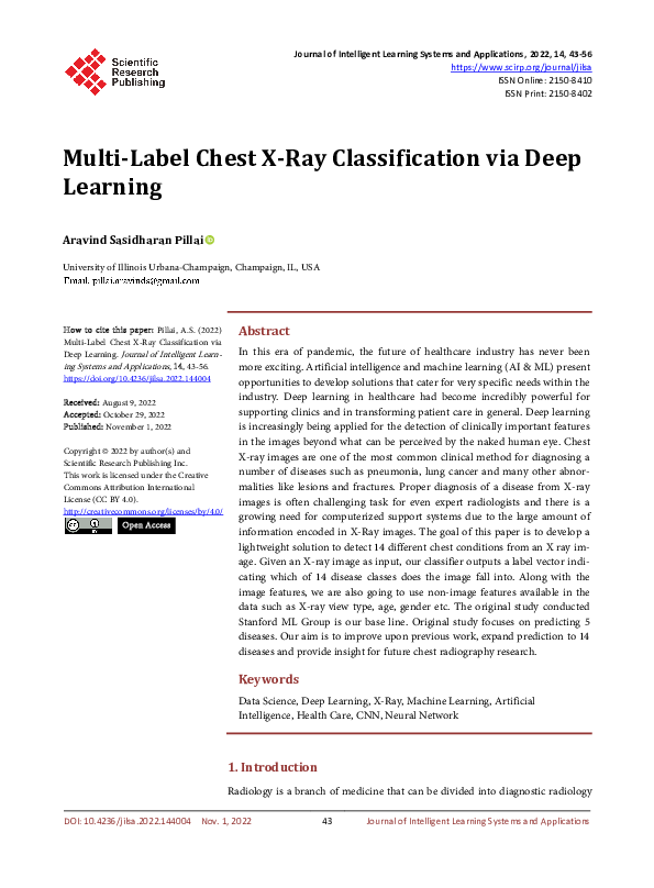 (PDF) Multi-Label Chest X-Ray Classification via Deep Learning
