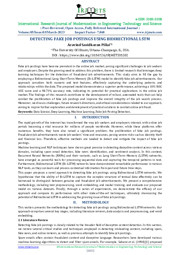 (PDF) Bi-LSTM Model for Fake Job Posting Detection