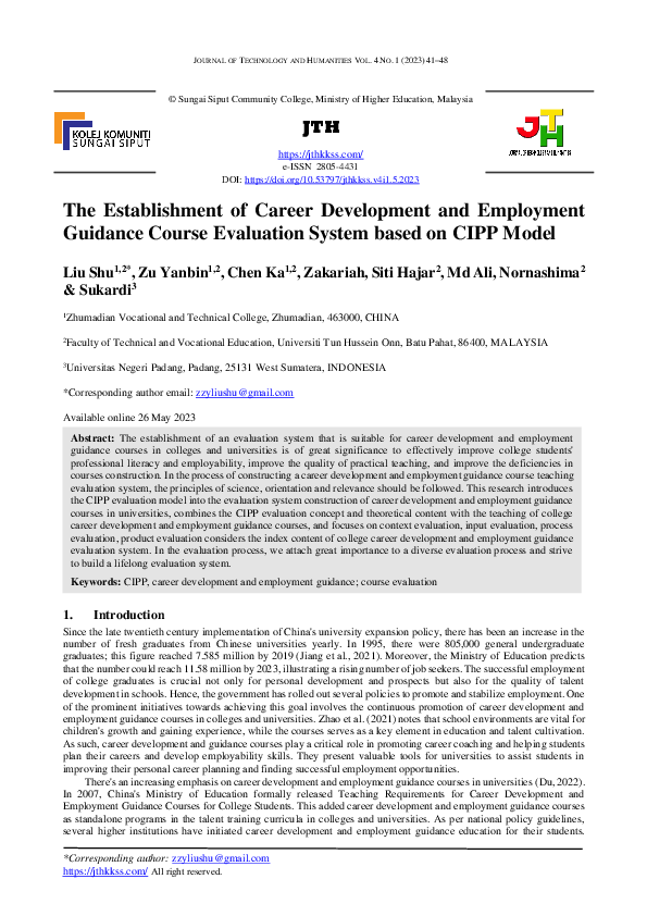 (PDF) The Establishment of Career Development and Employment Guidance Course Evaluation System ...