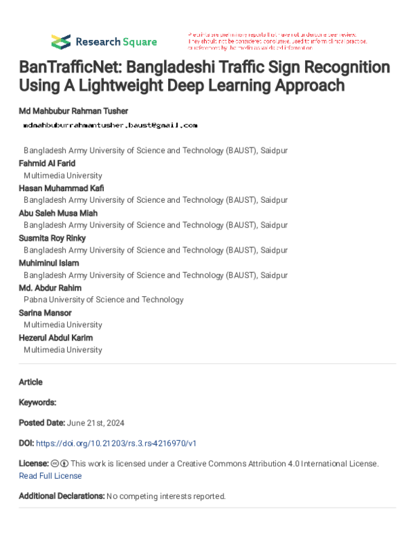 (PDF) BanTrafficNet: Bangladeshi Traffic Sign Recognition Using A Lightweight Deep Learning Approach