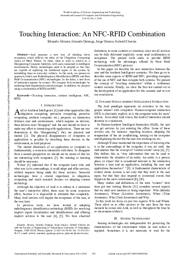(PDF) Touching Interaction: An NFC-RFID Combination