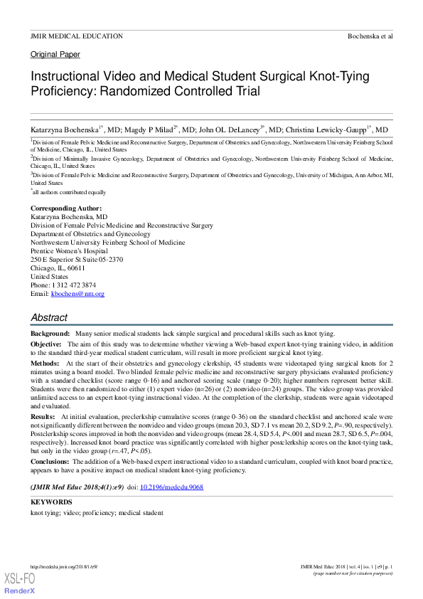 (PDF) Instructional Video and Medical Student Surgical Knot-Tying ...