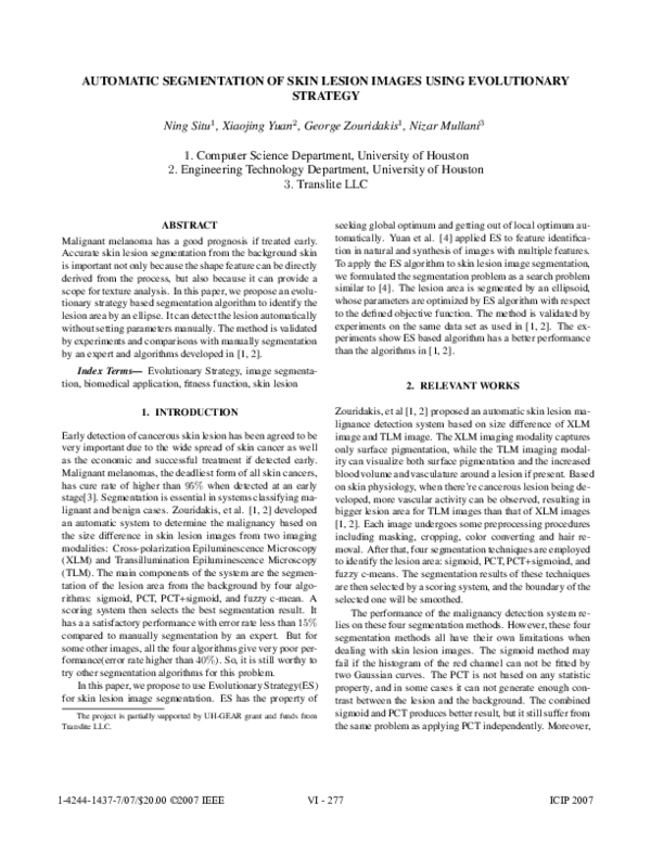 (PDF) Automatic segmentation of skin lesion images using evolution ... (PDF) Automatic segmentation of skin lesion images using evolution ...