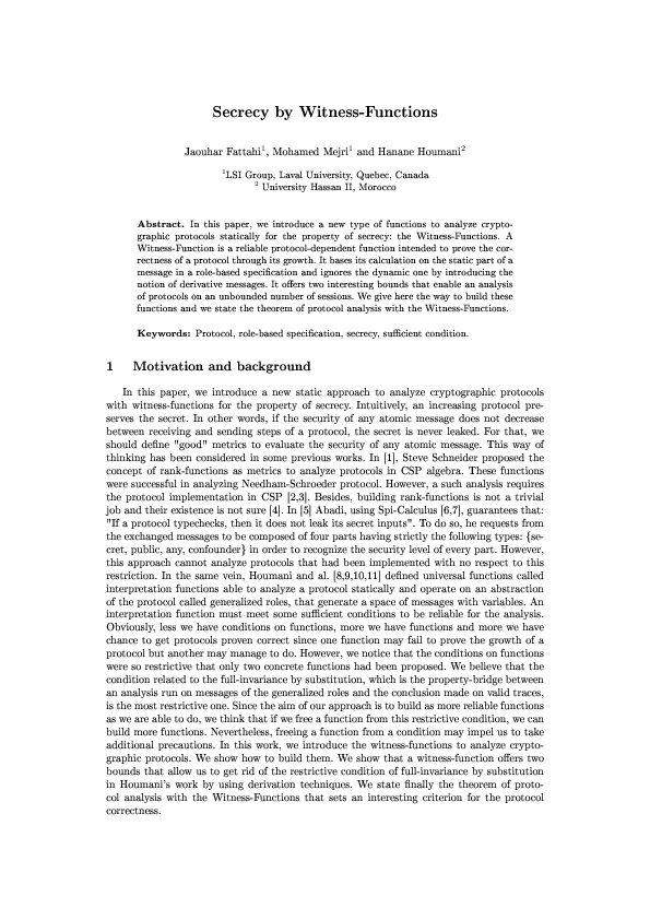 (PDF) Secrecy by Witness Functions