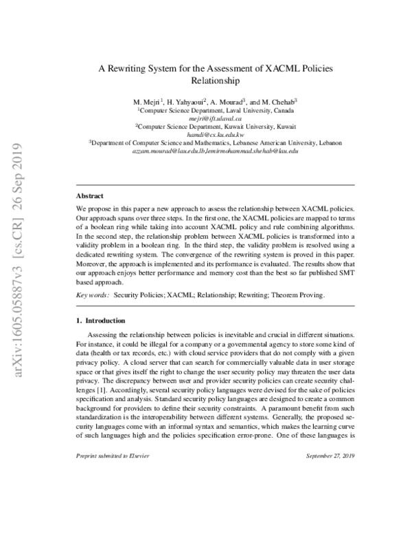 (PDF) A Rewriting System for the Assessment of XACML Policies Relationship