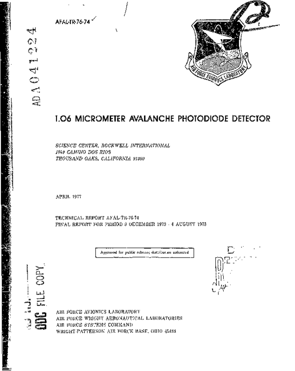 (PDF) 1.06 Micrometer Avalanche Photodiode Detector