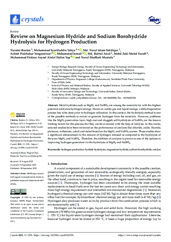 (PDF) Review on Magnesium Hydride and Sodium Borohydride Hydrolysis for Hydrogen Production