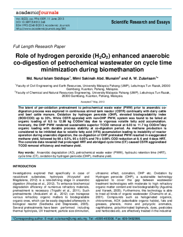 (PDF) Role of hydrogen peroxide (H2O2) enhanced anaerobic co-digestion ...