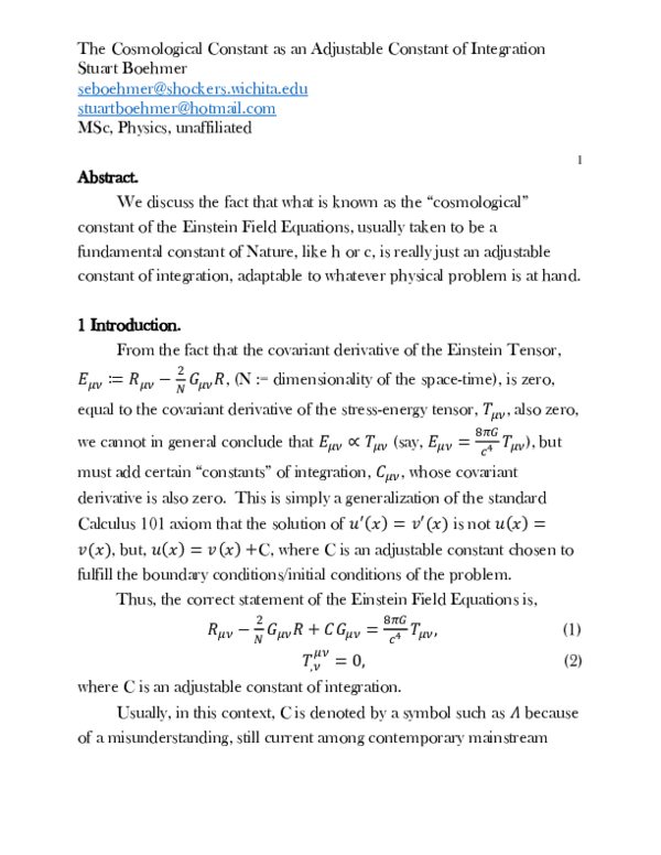 (PDF) The Cosmological Constant as an Adjustable Constant of Integration