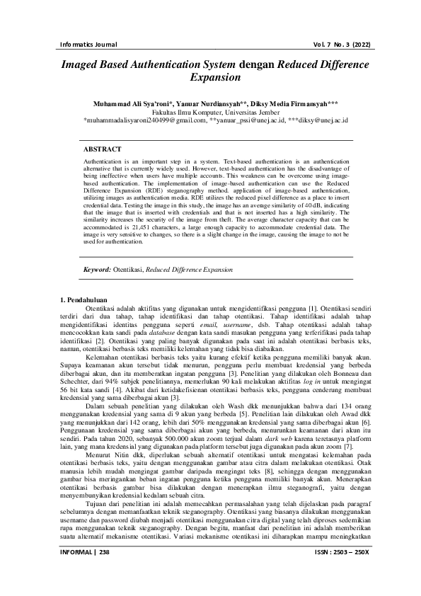 (PDF) Imaged Based Authentication System dengan Reduced Difference Expansion