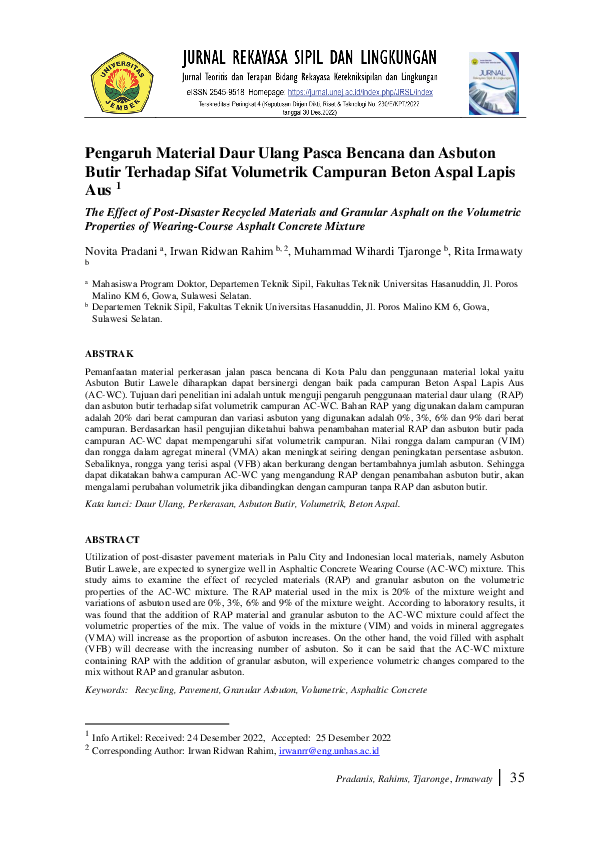 (PDF) Pengaruh Material Daur Ulang Pasca Bencana dan Asbuton Butir ...