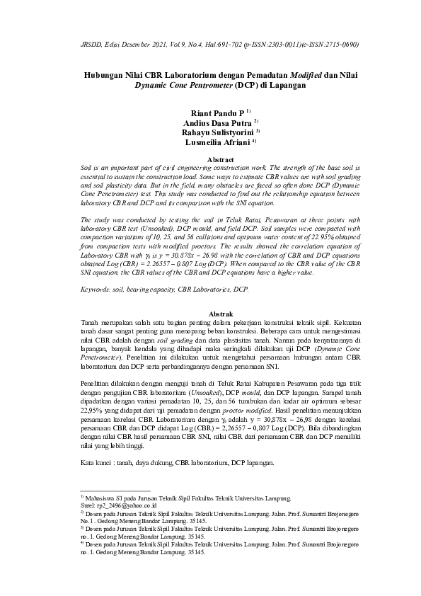 (PDF) Hubungan Nilai CBR Laboratorium dengan Pemadatan Modified dan Nilai Dynamic Cone ...