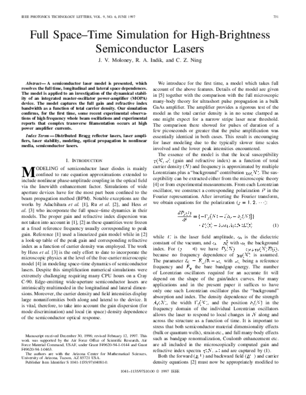 (PDF) Full space-time simulation for high-brightness semiconductor lasers