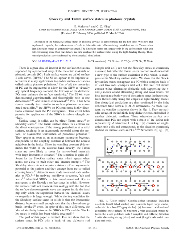 (PDF) Shockley and Tamm surface states in photonic crystals