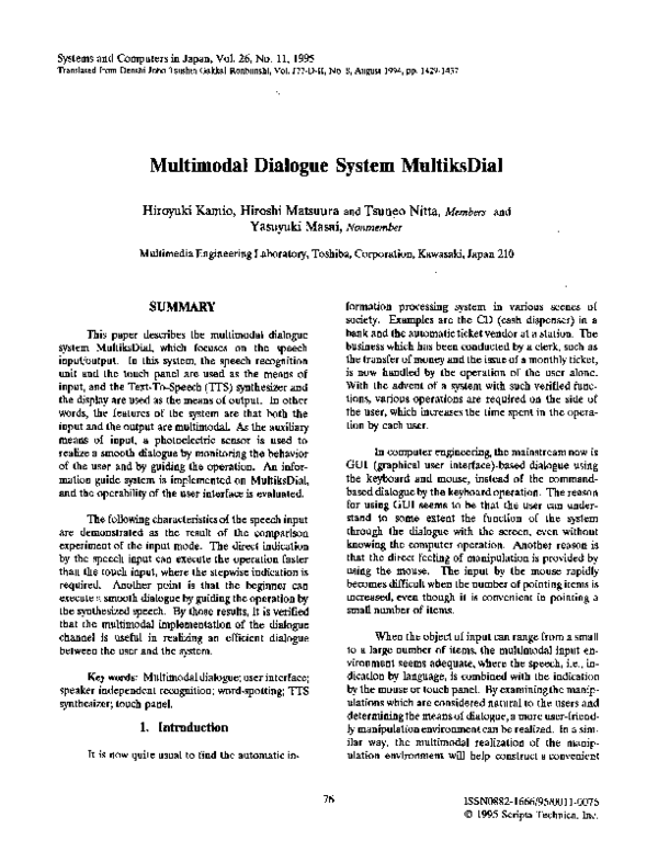 (PDF) Multimodal Dialogue System MultiksDial