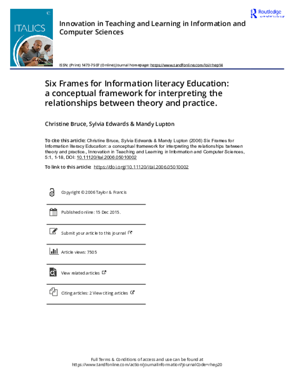 (PDF) Six Frames for Information literacy Education: a conceptual ...