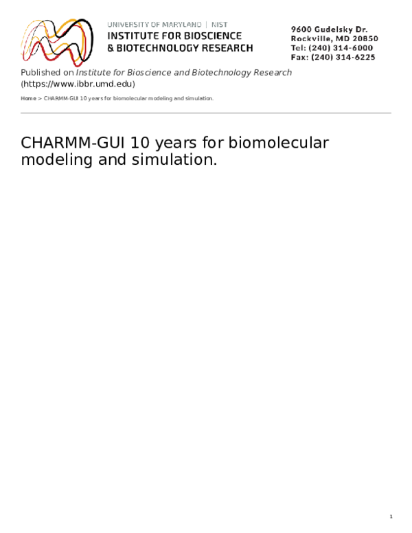 (PDF) CHARMM-GUI 10 years for biomolecular modeling and simulation