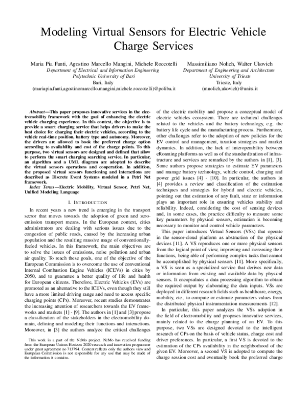 (PDF) Modeling Virtual Sensors for Electric Vehicles Charge Services