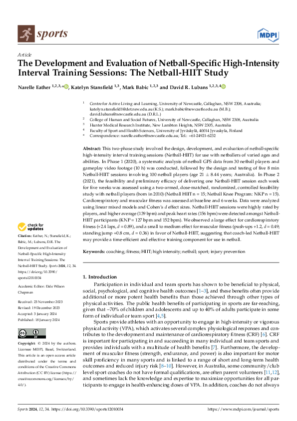 (PDF) The Development and Evaluation of Netball-Specific High-Intensity ...