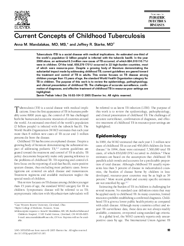 (PDF) Current concepts of childhood tuberculosis