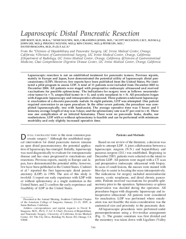 (PDF) Laparoscopic Distal Pancreatic Resection