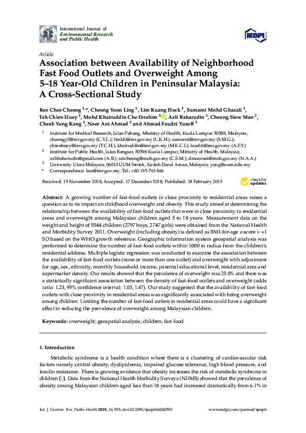 (PDF) Association between Availability of Neighborhood Fast Food Outlets and Overweight Among 5 ...