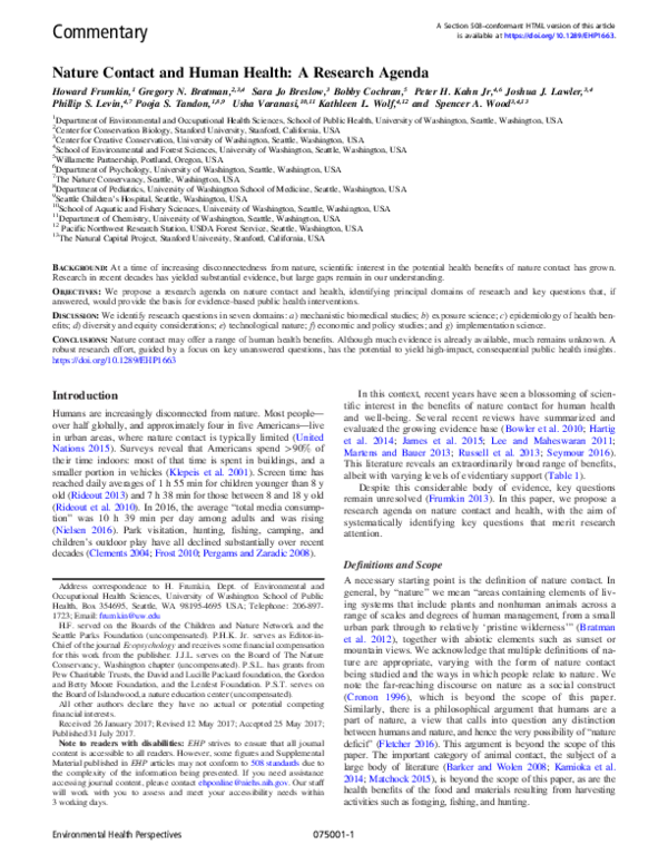(PDF) Nature Contact and Human Health: A Research Agenda