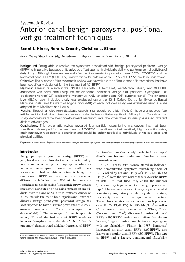 (PDF) Anterior Canal Benign Paroxysmal Positional Vertigo
