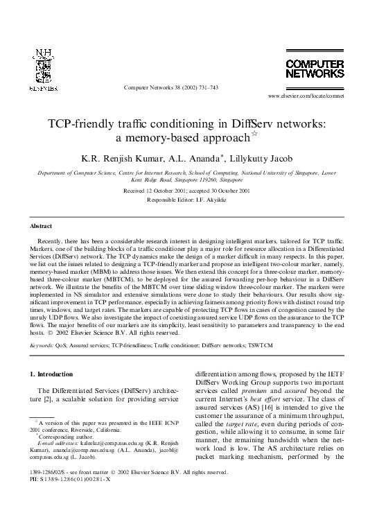 (PDF) TCP-friendly traffic conditioning in DiffServ networks: a memory-based approach