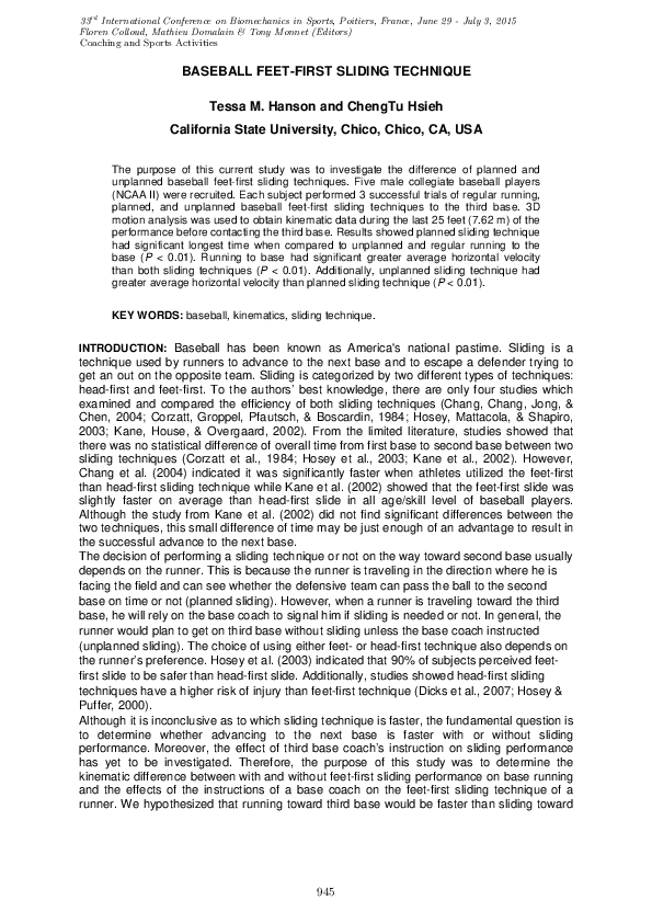 (PDF) Baseball Feet-First Sliding Technique