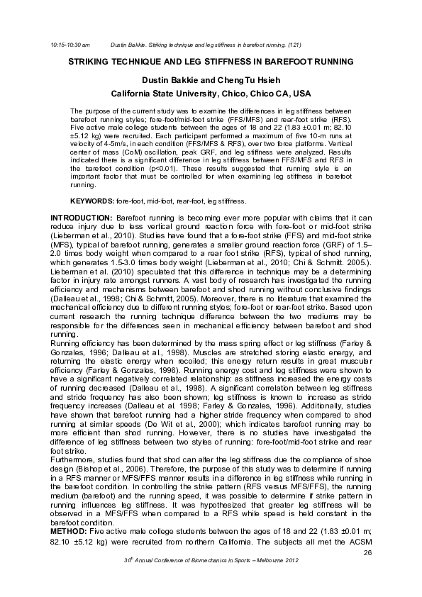 (PDF) Striking Technique and Leg Stiffness in Barefoot Running