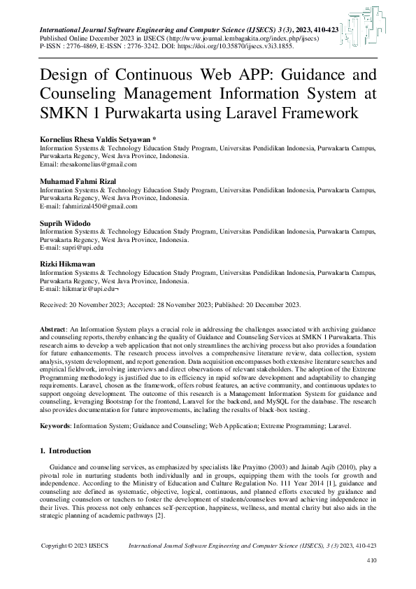 Pdf Design Of Continuous Web App Guidance And Counseling Management Information System At