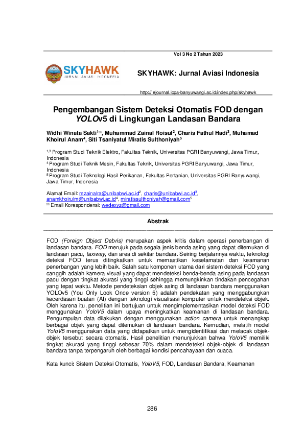 (PDF) Pengembangan Sistem Deteksi Otomatis FOD dengan YOLOv5 di Lingkungan Landasan Bandara