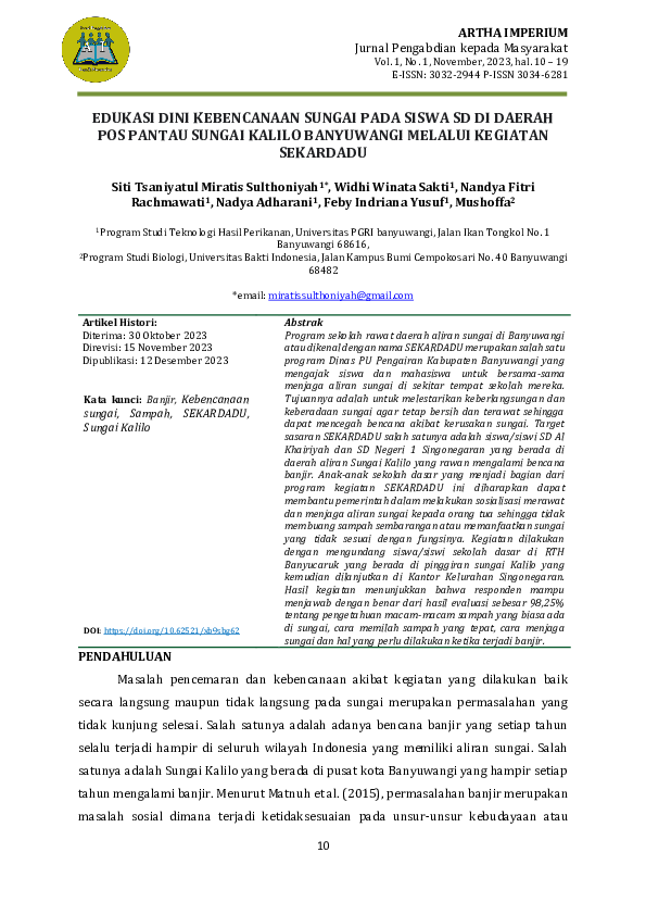 (PDF) Edukasi Dini Kebencanaan Sungai Pada Siswa SD DI Daerah Pos ...