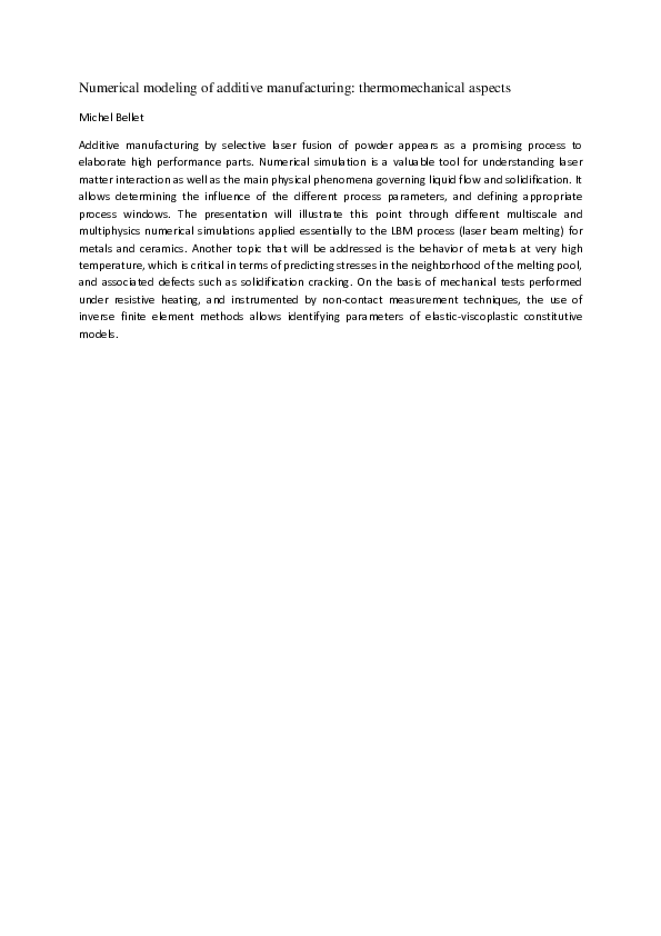 (PDF) Numerical modeling of additive manufacturing: thermomechanical aspects