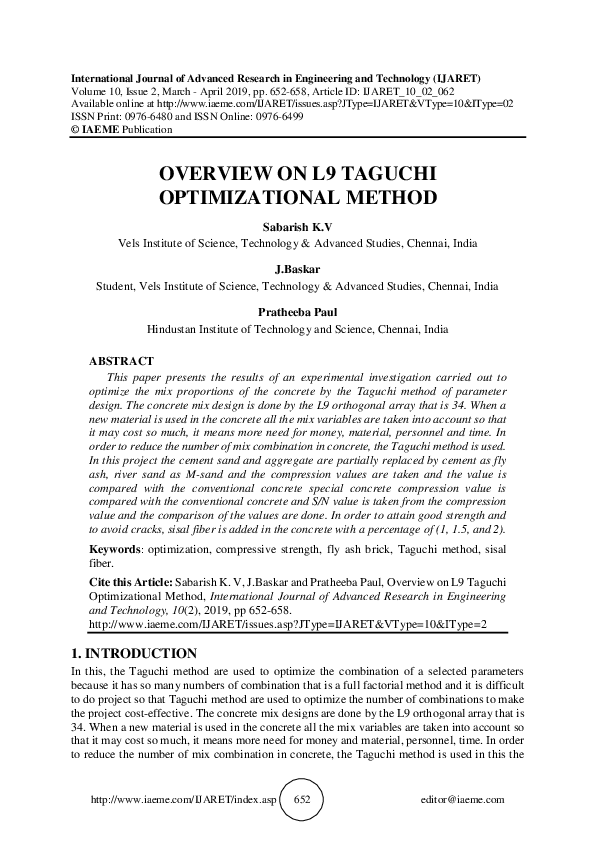 (PDF) OVERVIEW ON L9 TAGUCHI OPTIMIZATIONAL METHOD