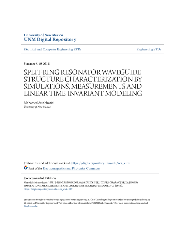 (PDF) Split-Ring Resonator Waveguide Structure Characterization by Simulations, Measurements and ...